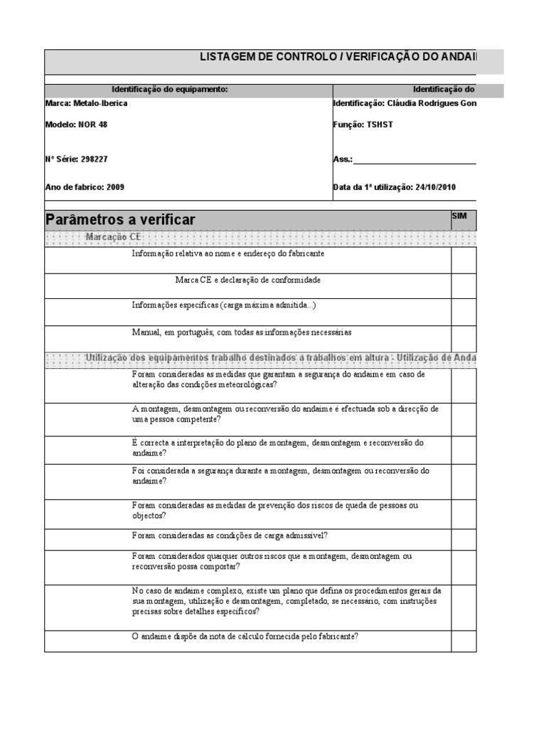 Check list Andaime | PDF