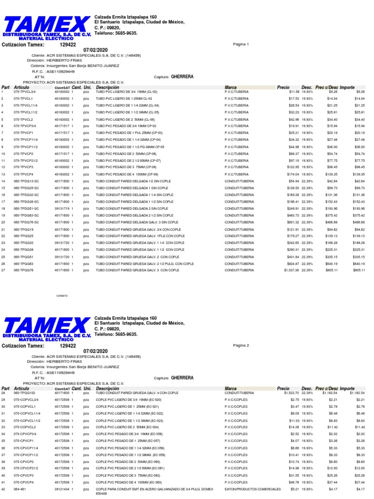 Canalizaciones Tamex | PDF