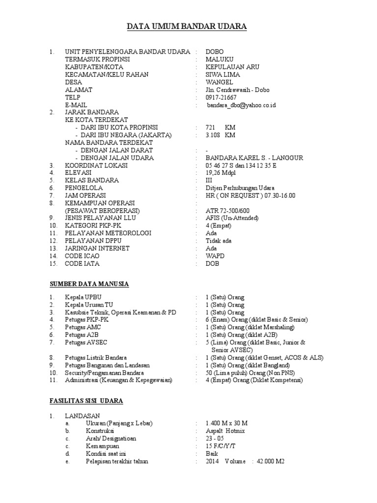 Data Umum Bandara Dobo | PDF