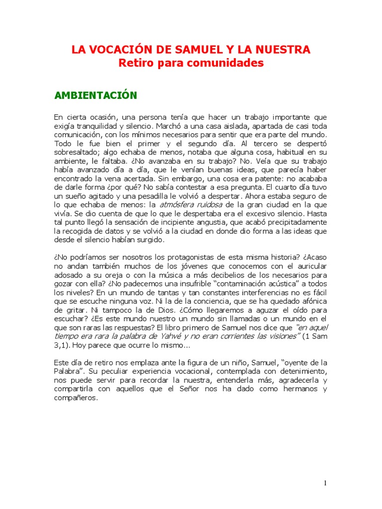 La Vocacion de Samuel y La Nuestra | PDF | Jesús | María, madre de Jesús