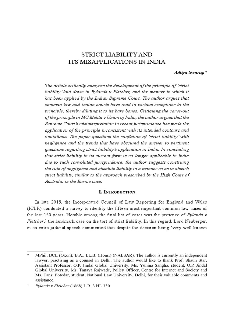 Legal Missteps: India's Strict Liability | PDF | Tort | Strict Liability