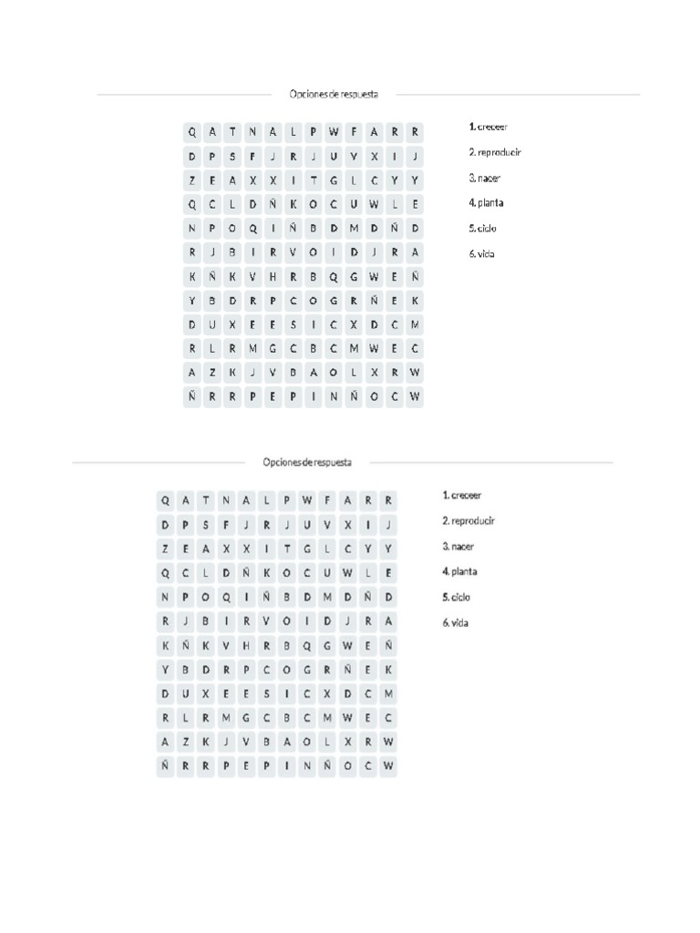 Sopa de Letra Ciclo de Vida de La Planta | PDF