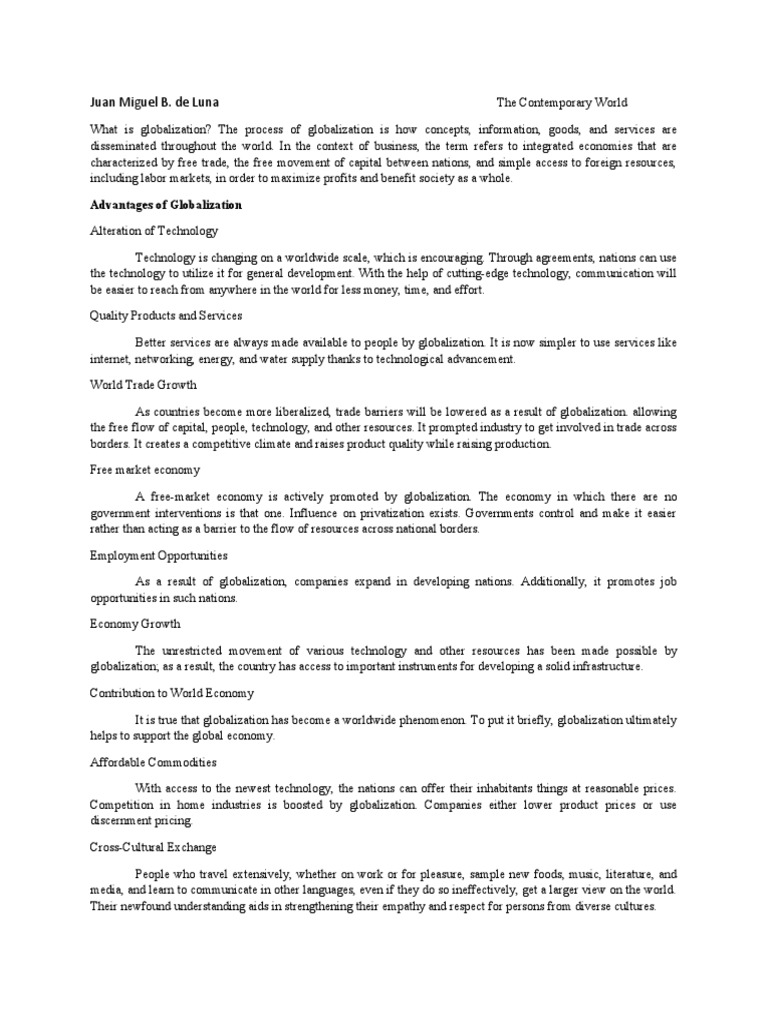 Advantages and Disadvantages of Globalization | PDF | Globalization ... Advantages and Disadvantages of Globalization | PDF | Globalization ...