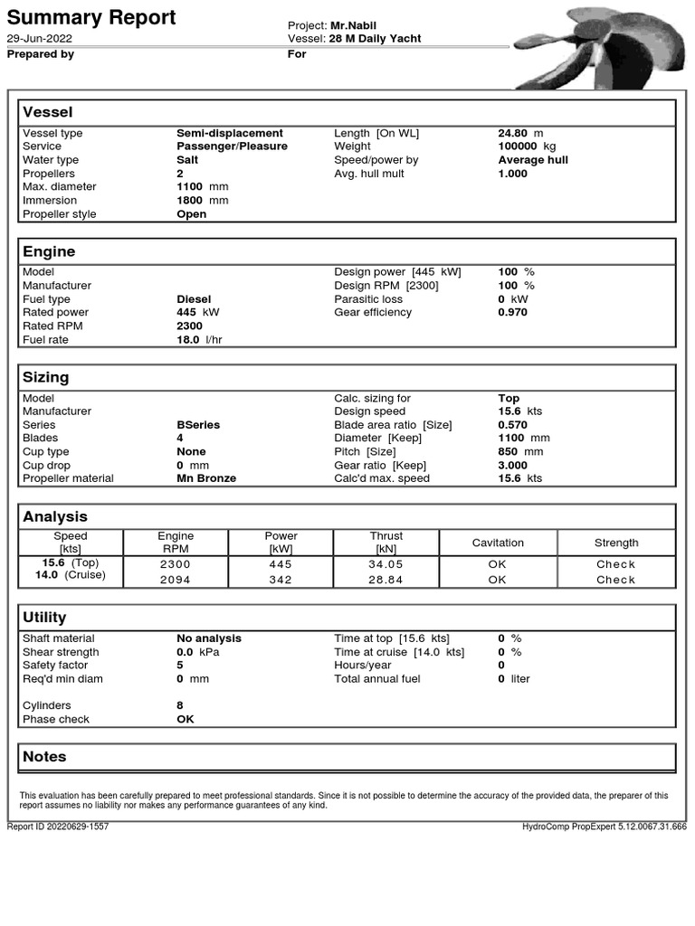Propulsion System Analysis and Sizing Report for the 28 M Daily Yacht Project | PDF | Propeller ...