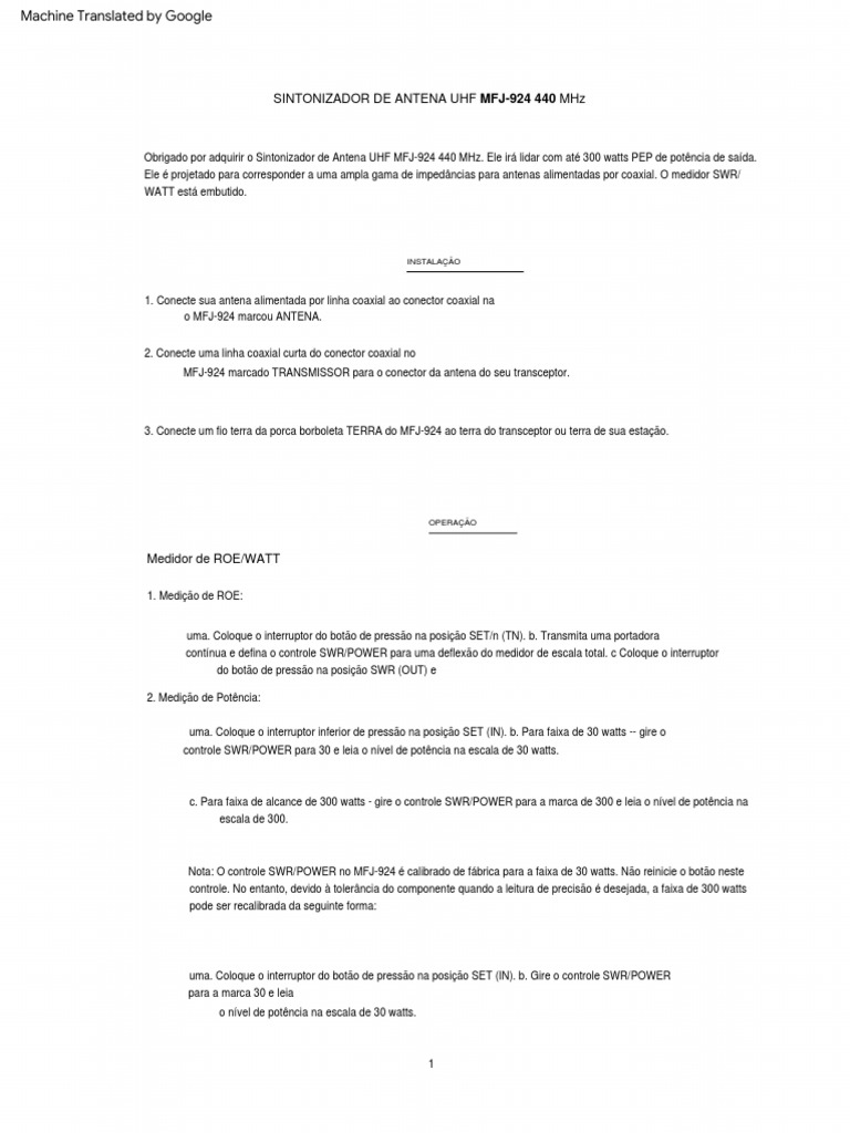 MFJ 924 | PDF | Metrologia | Engenharia Elétrica