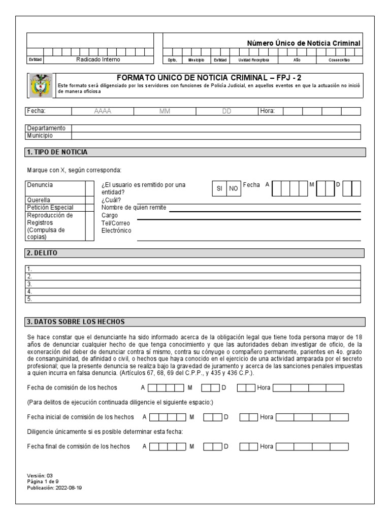 FPJ 2 Formato Unico Noticia Criminal V3 | PDF