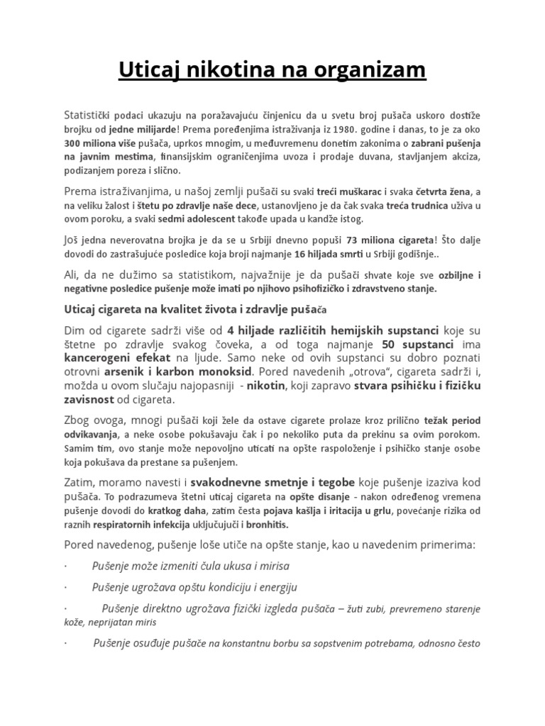 Uticaj Nikotina Na Organizam | PDF