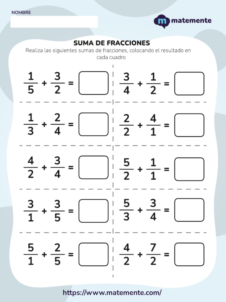 Ejercicios de Suma de Fracciones para Imprimir | PDF