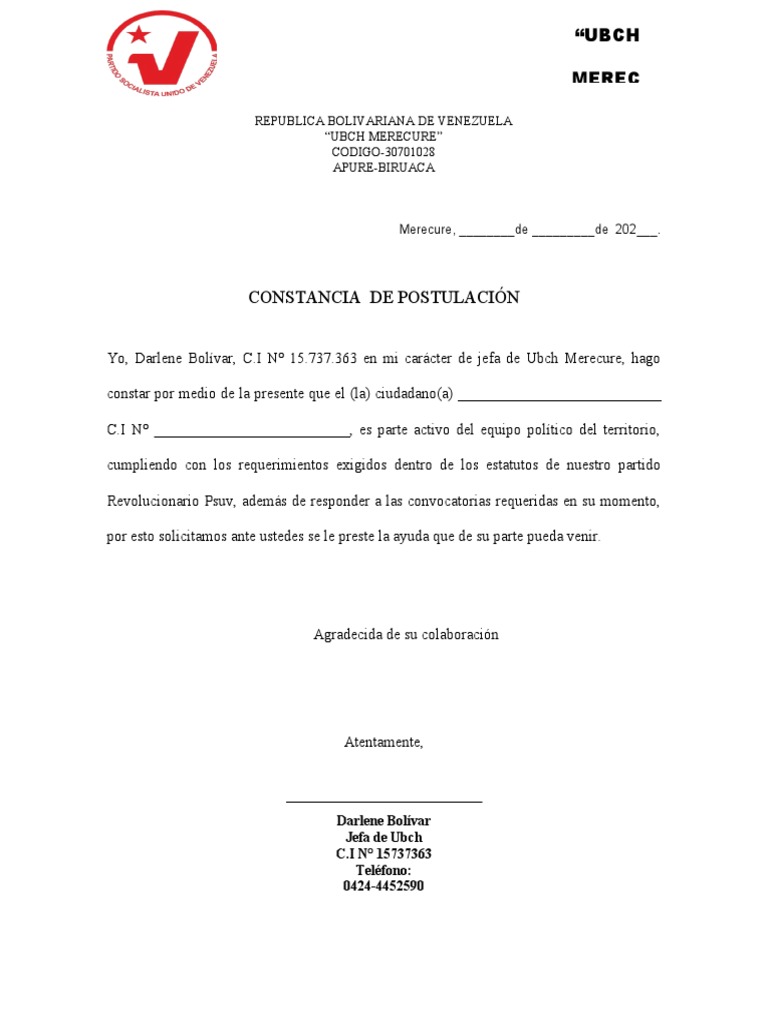 Postulacion de Ubch Merecure | PDF