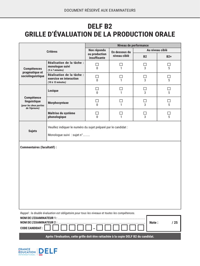 Grille D'évaluation de La Production Orale B2 | PDF | Sciences cognitives | Cognition