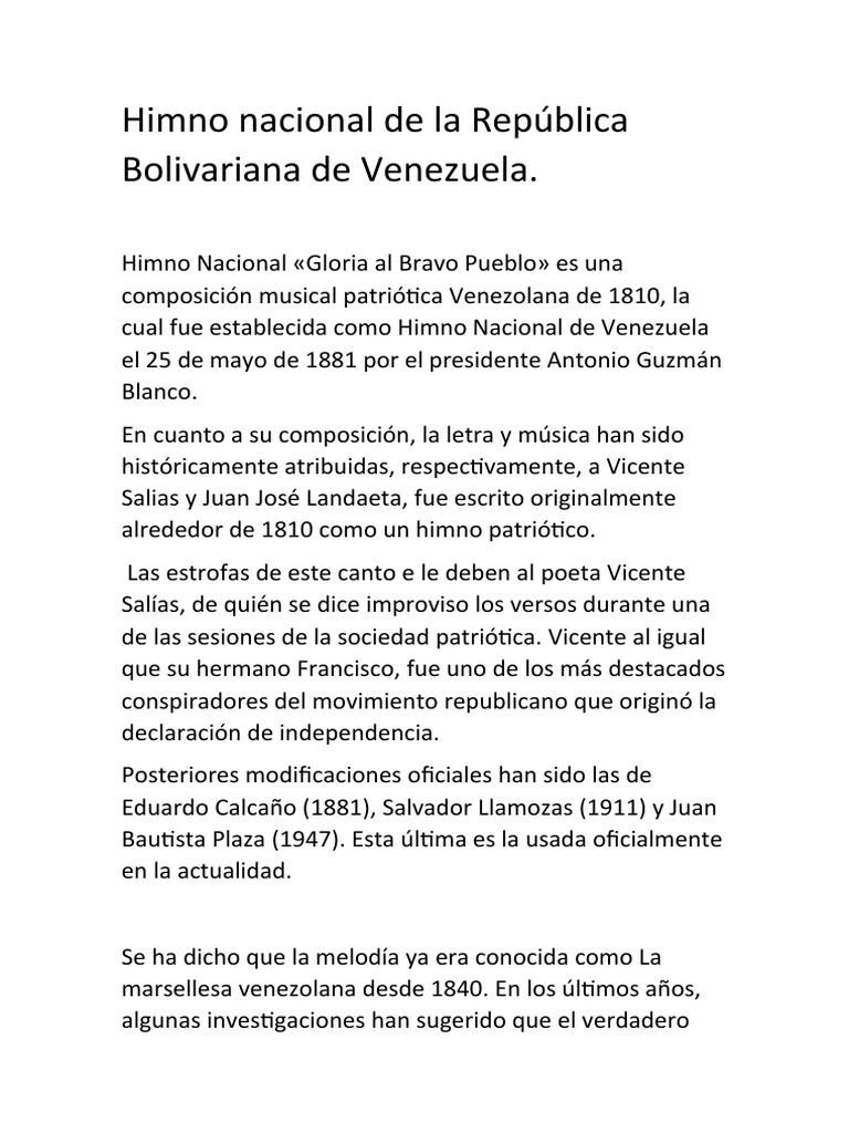 Himno Nacional de Venezuela | PDF