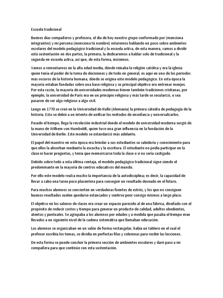 Escuela Tradicional | PDF | Aprendizaje | Universidad