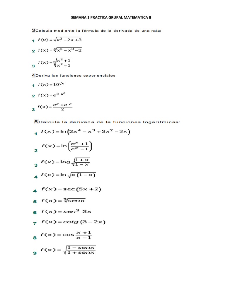 Semana 1 Practica Grupal Matematica II | PDF