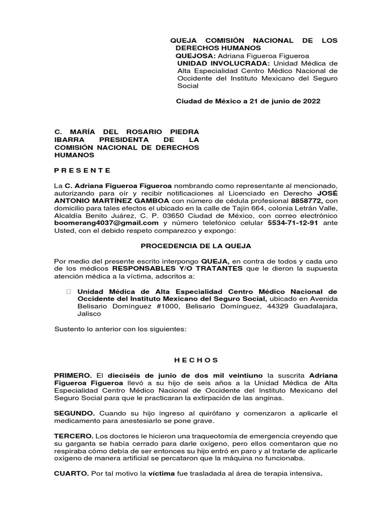 Queja CNDH Formato | PDF | México | Hospital