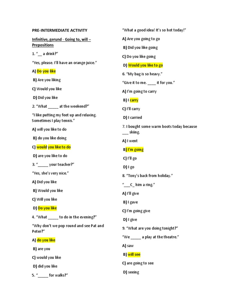 Pre Intermediate Activity 2 | PDF