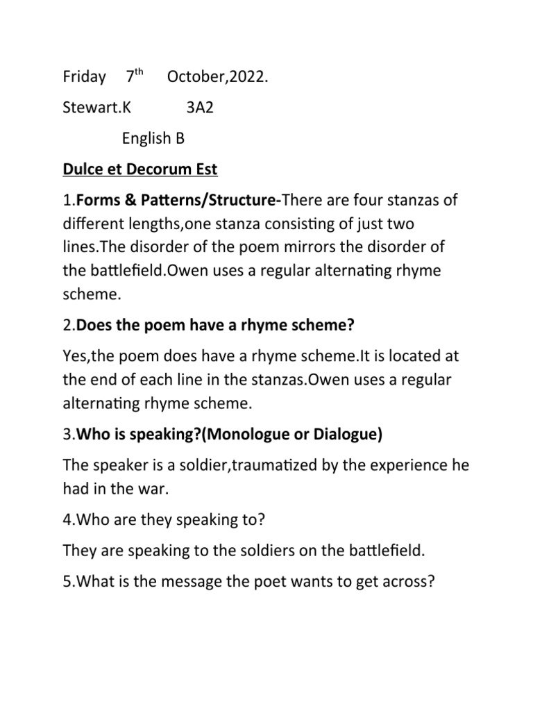 English B-Dulce Et Decorum Est | PDF