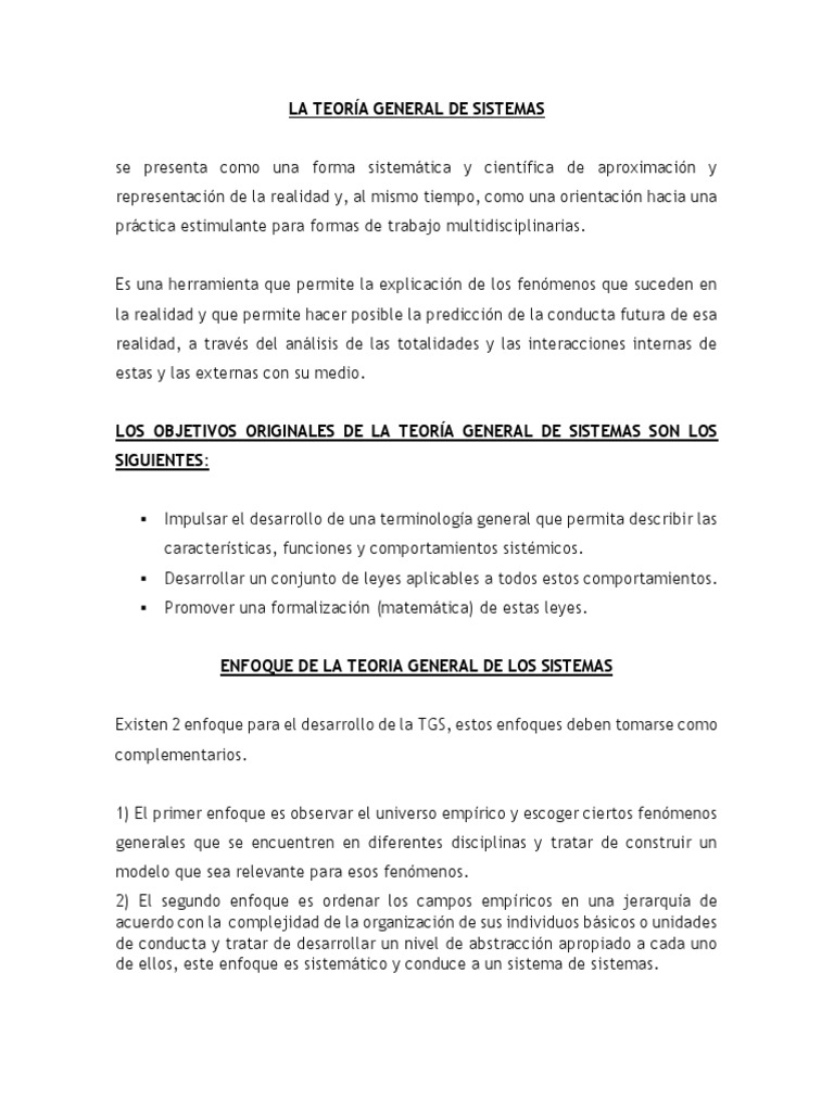 La Teoría General de Sistemas | PDF | Teoría de sistemas | Sistema