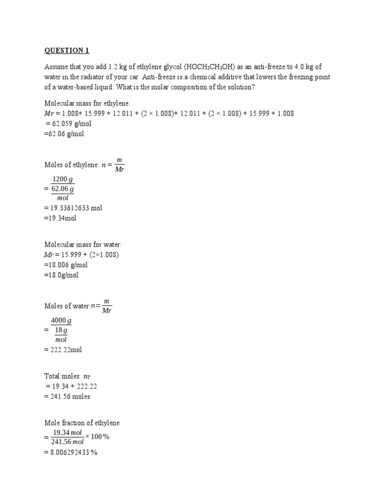 Chee Assignment 1 | PDF | Mole (Unit) | Methane