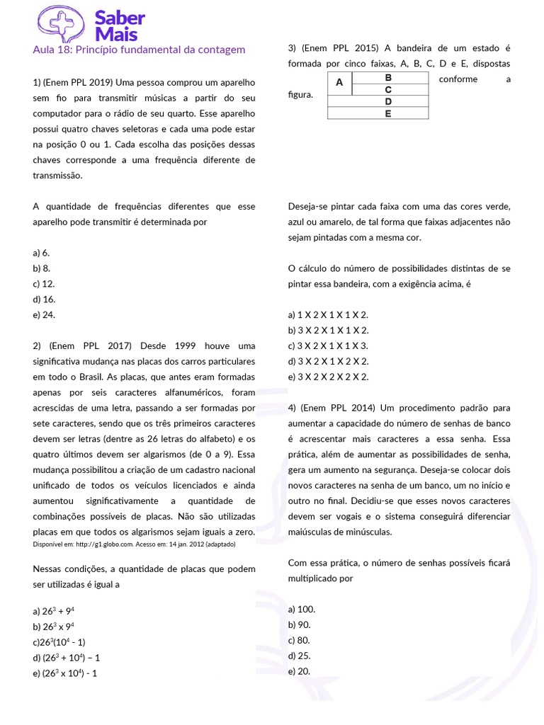 Aula 18 - Princípio Fundamental Da Contagem | PDF | Caixa alta e caixa baixa | Cor