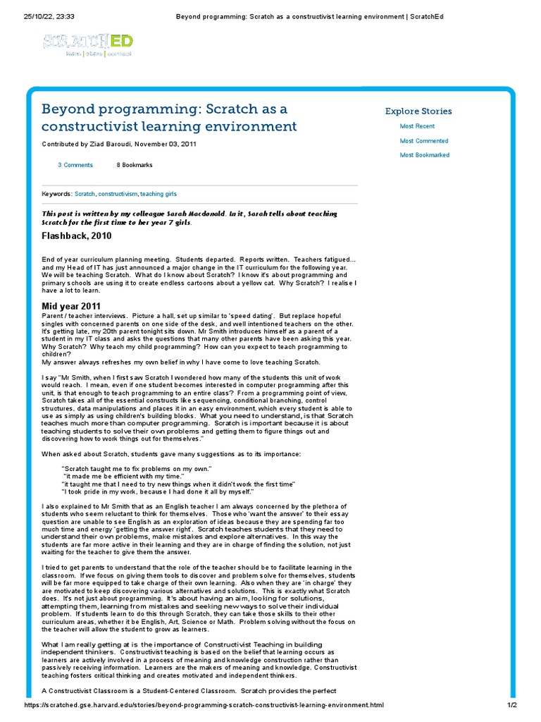Beyond Programming - Scratch As A Constructivist Learning Environment ...