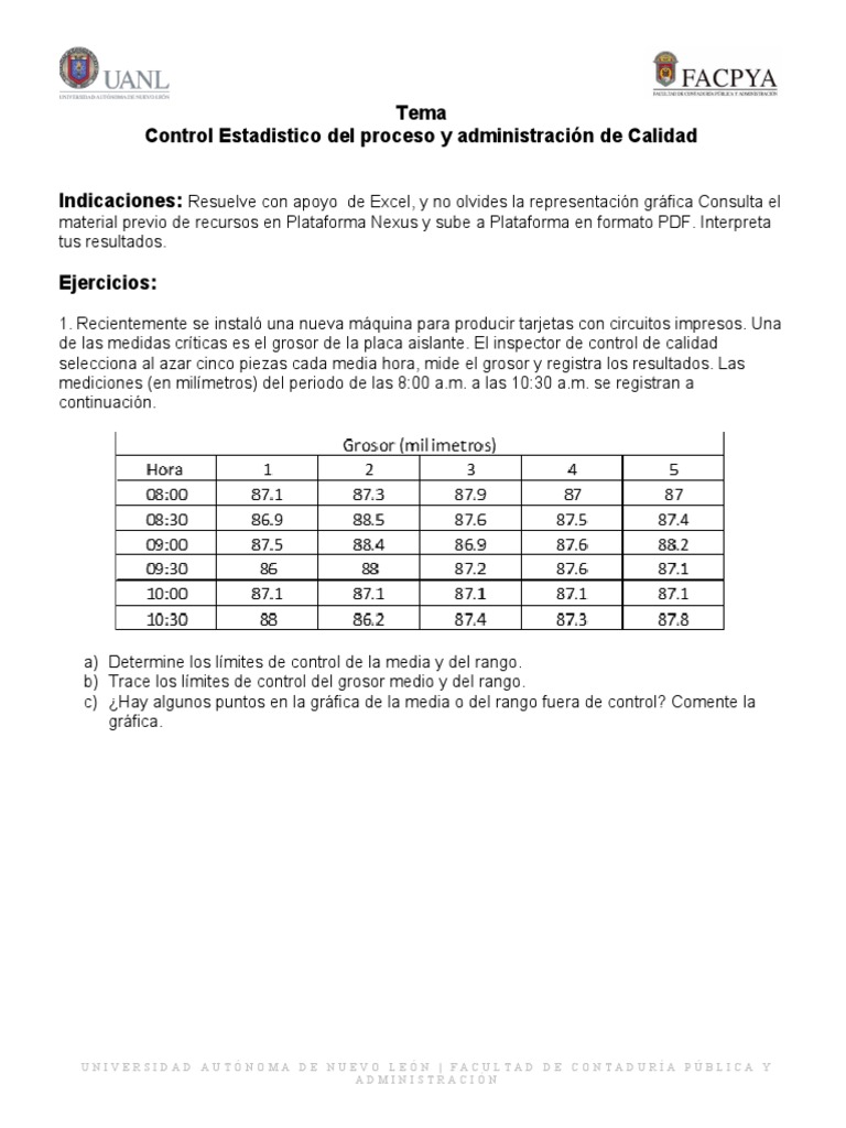 Actividad 19 - Ejercicios Cartas de Control para Variables y Atributos | PDF