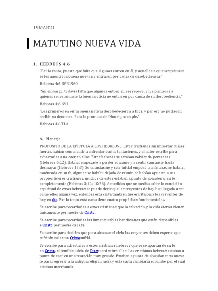 Matutino 19mar21 | PDF | Epístola a los hebreos | Dios