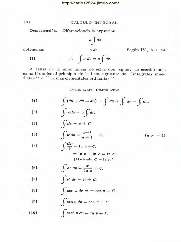 Integrales Elementales y Fórmulas | PDF