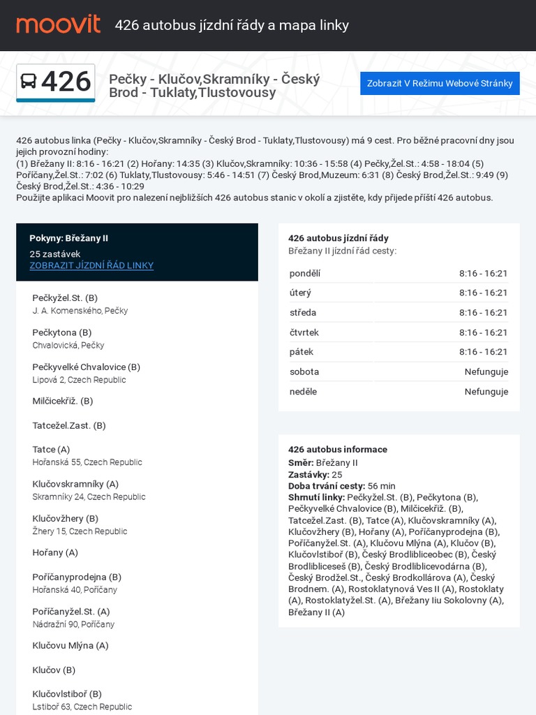 Pečky - Klučov, Skramníky - Český Brod - Tuklaty, Tlustovousy: 426 ...