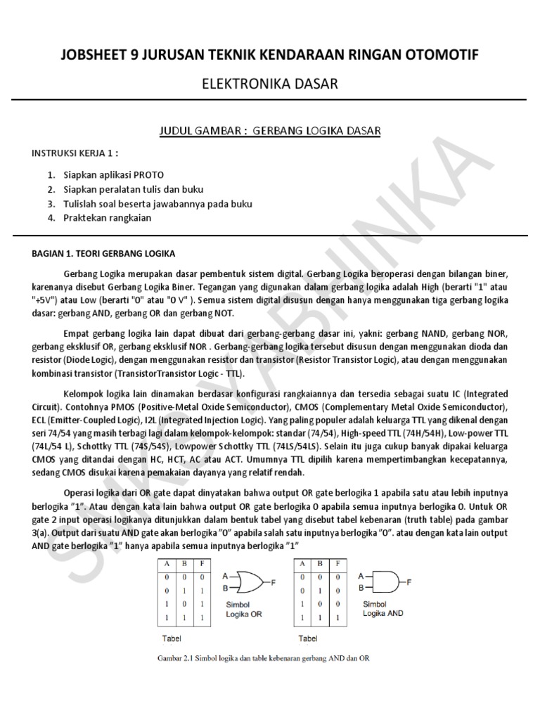 Jobsheet 9 Rangkaian Gerbang Logika Dasar | PDF