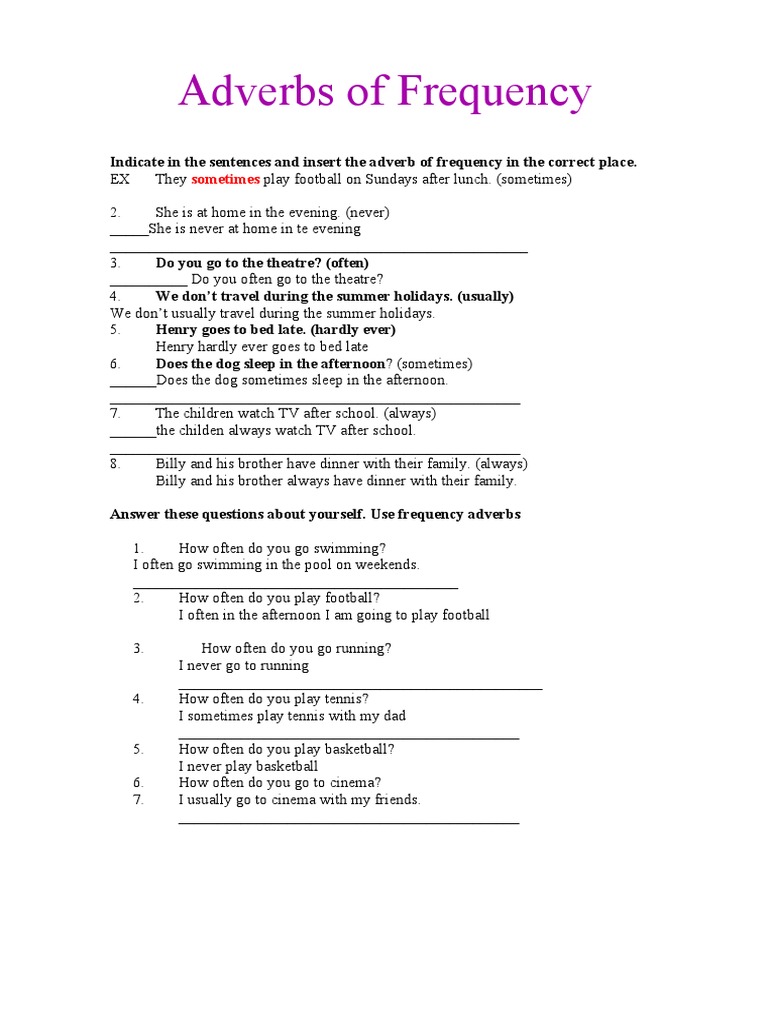 Frequency Adverbs Worksheet | PDF | Adverb