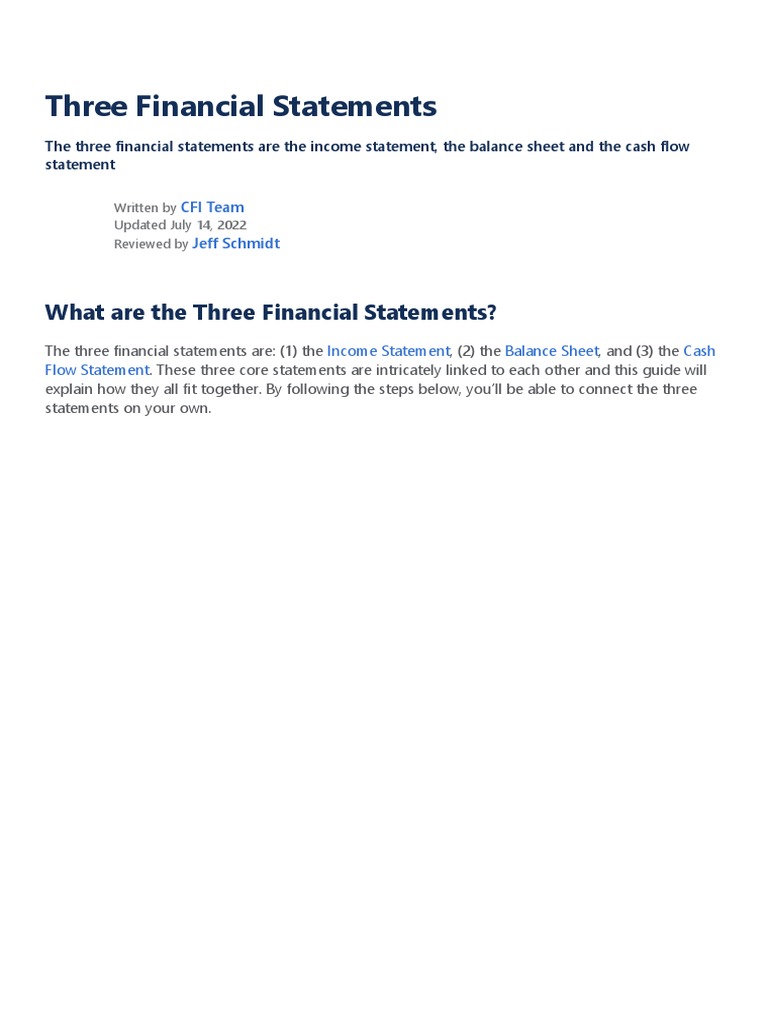 CFI Jeff Schmidt - Three Financial Statements | Download Free PDF | Cash Flow Statement ...