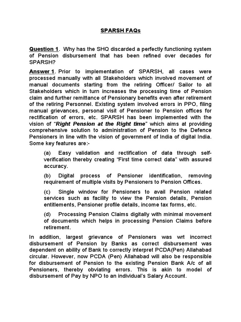 SPARSH FAQs | PDF | Pension | Password