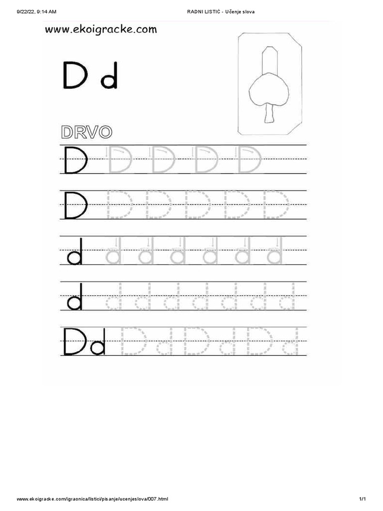 RADNI LISTIĆ - Učenje Slova D | PDF