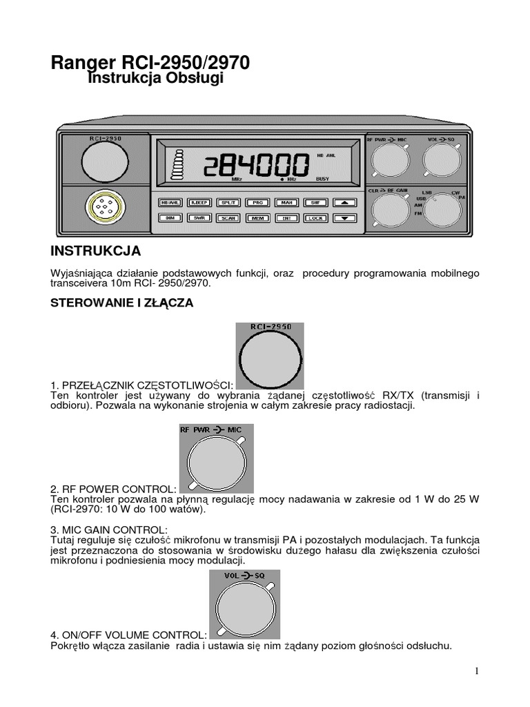 Ranger RCI-2950 - 2970 Instrukcja Obsługi | PDF