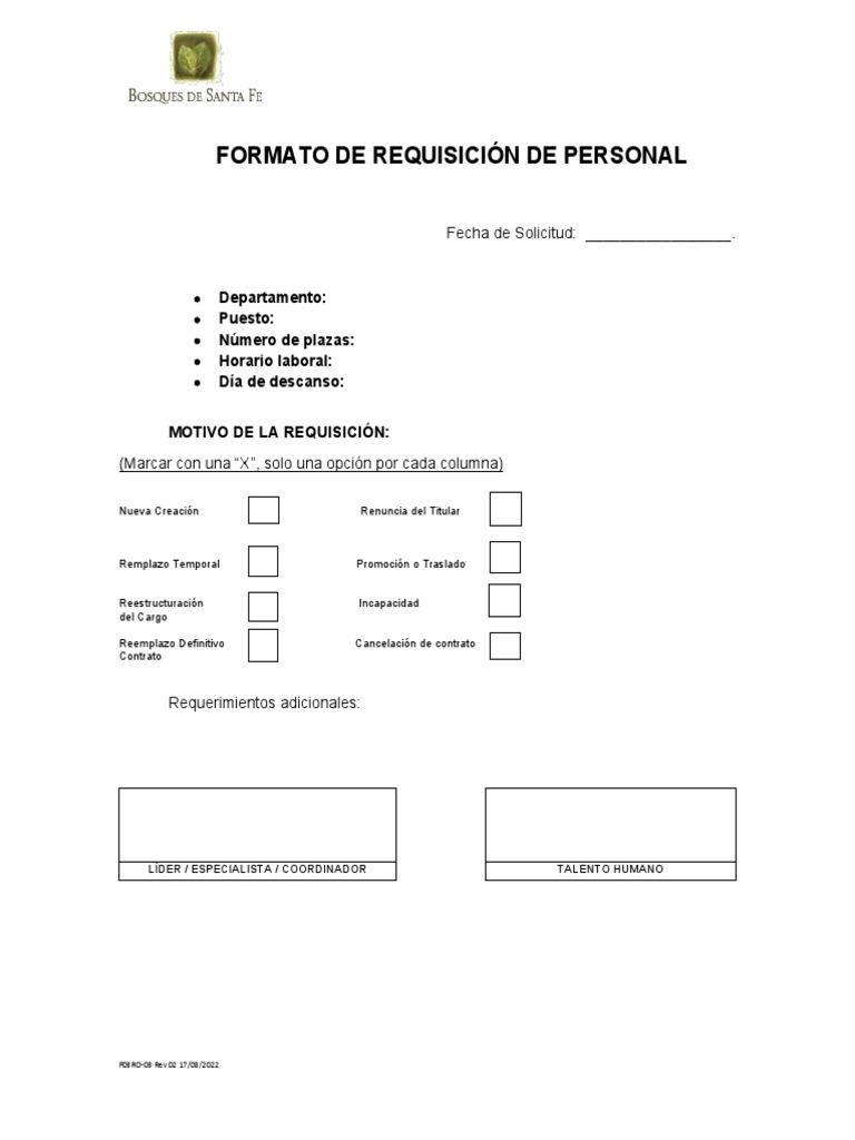 Formato de Requisicion de Personal v2 | PDF