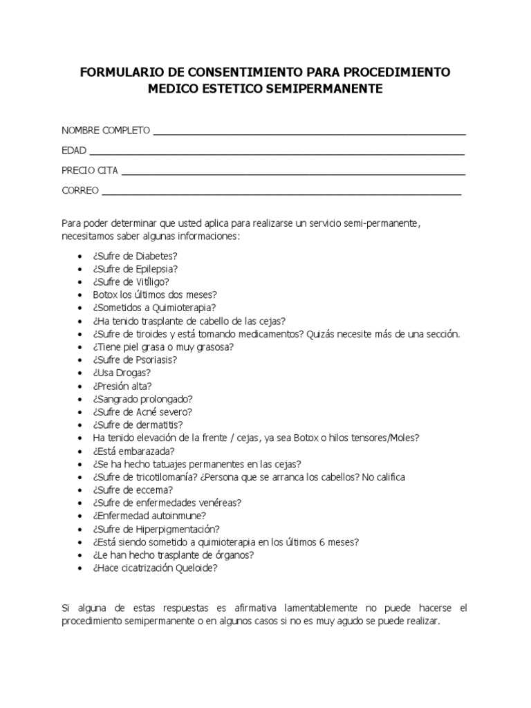 Formulario Consentimiento | PDF | Especialidades Medicas | Ciencias de la Salud