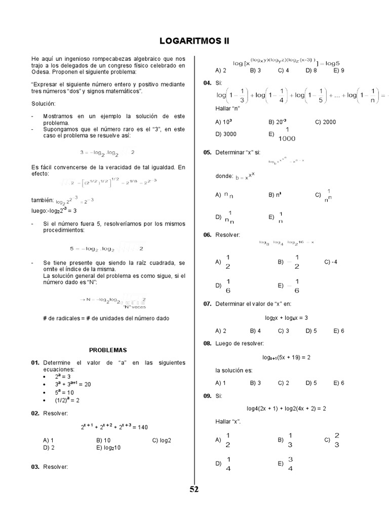 Logaritmos II | PDF | Ecuaciones | Logaritmo