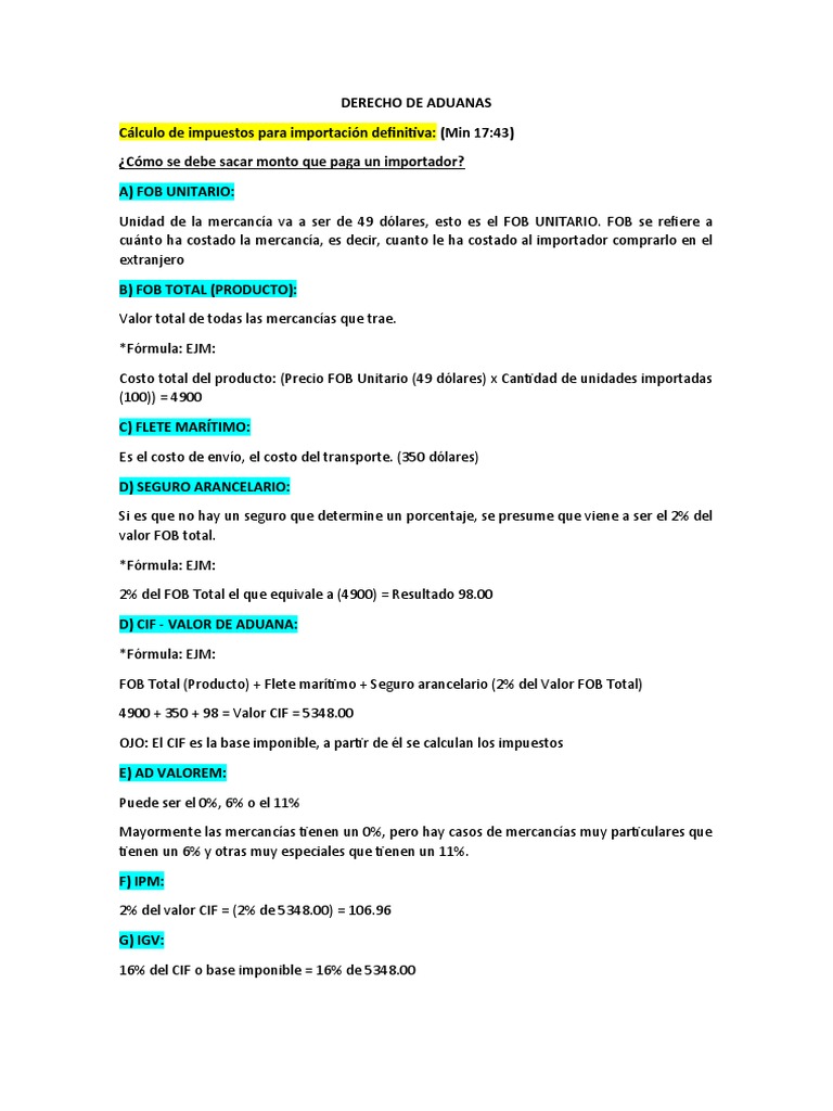 Cálculo de Impuestos para Importación Definitiva | PDF | Impuestos | aduana