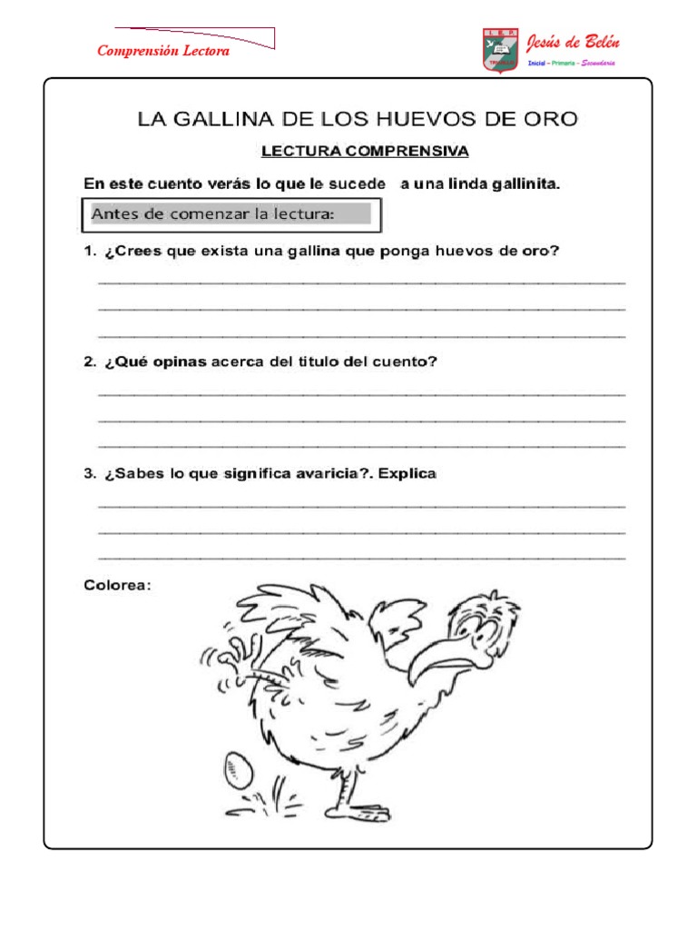Comprensión Lectora: La Gallina de Oro | PDF
