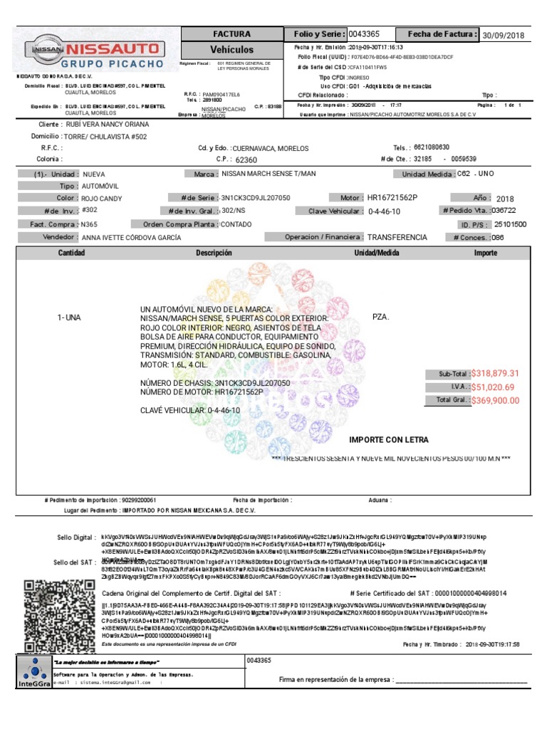 Factura Nissan | PDF | Comercio | Coche