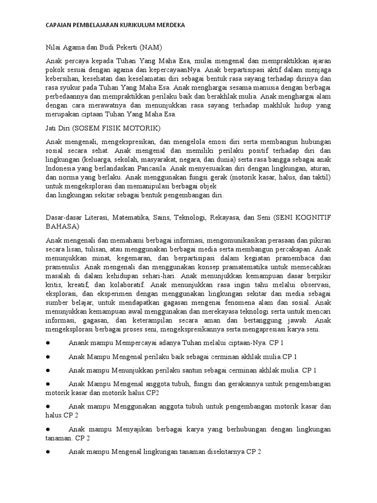 Capaian Pembelajaran Kurikulum Merdeka | PDF