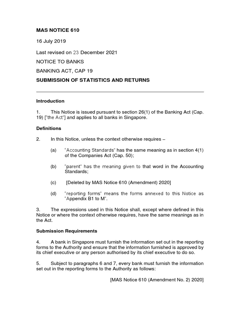 MAS Notice 610: Reporting Guidelines | PDF | Justice | Crime & Violence