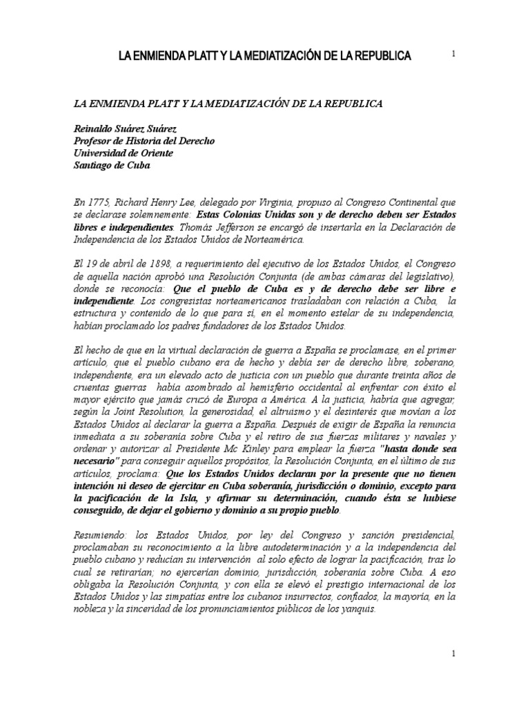 La Enmienda Platt y Cuba | PDF | Cuba | Los Estados Unidos