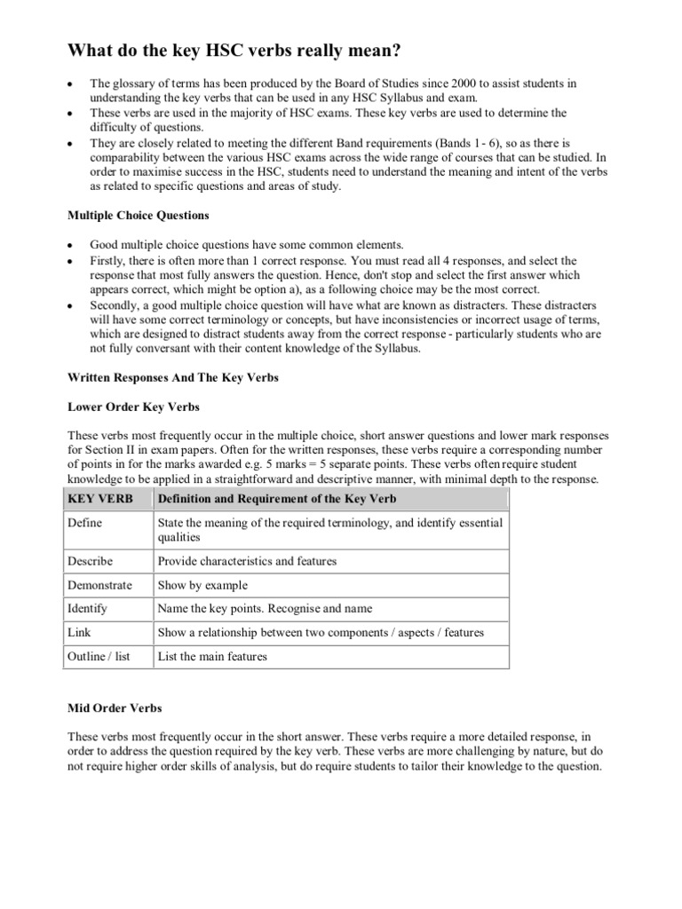 Understanding Key HSC Verbs: A Guide to Maximizing Success on Higher ...