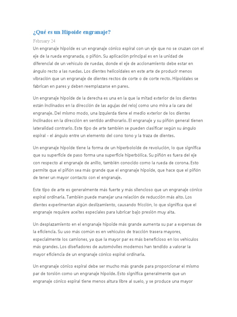 Engranajes Hipoides: Guía Básica | PDF | Engranaje | Eje