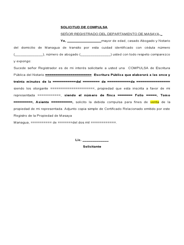Solicitud de Compulsa Nicaragua | PDF | Finanzas y dinero | Derecho