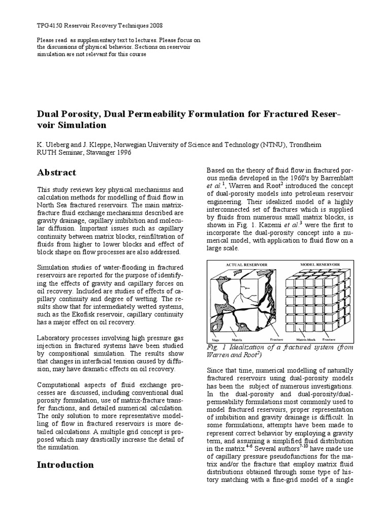 Dual Porosity, Dual Permeability Formulation | PDF | Petroleum ...