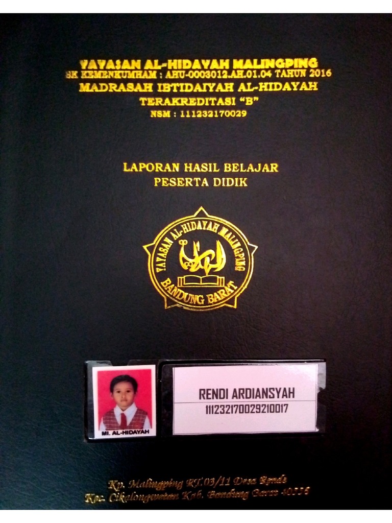 Sampul Rapot MI Al-Hidayah Malingping | PDF