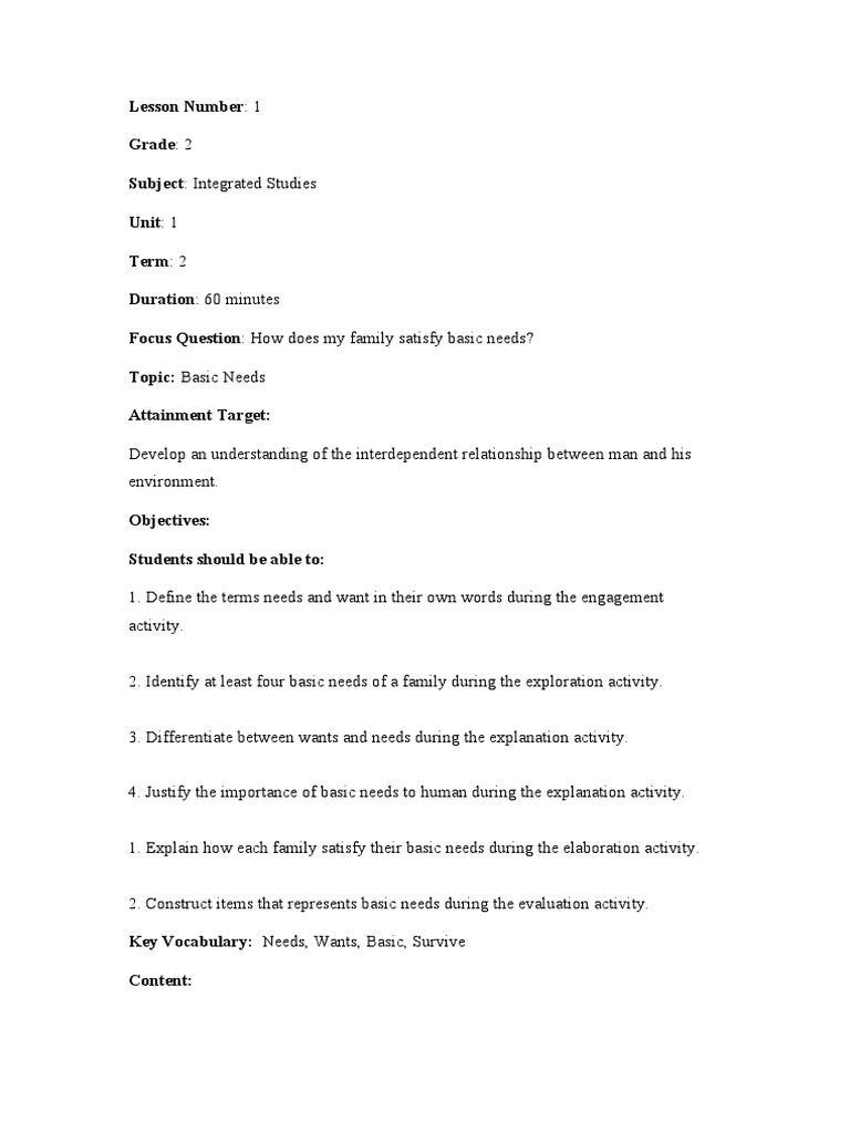 Grade 2 Basic Needs Lesson | PDF | Basic Needs | Clothing