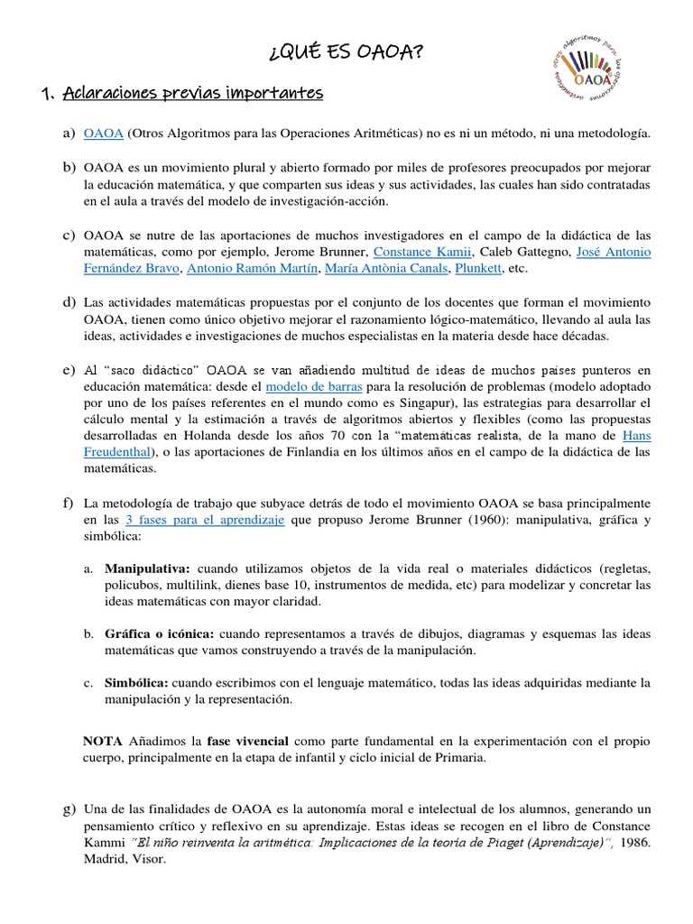 Introducción al Movimiento OAOA en Matemáticas | PDF | Educación ...